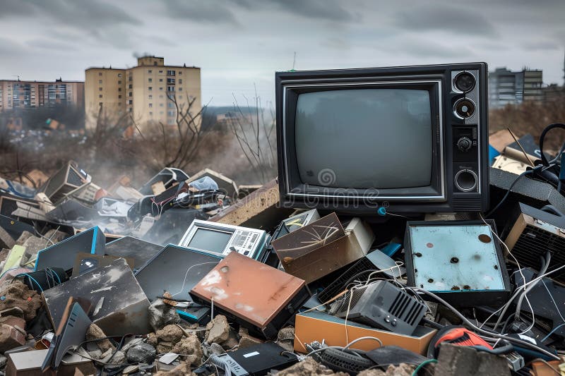 Old Electronic Devices, Televisions. E Waste and Recycling Concept ...