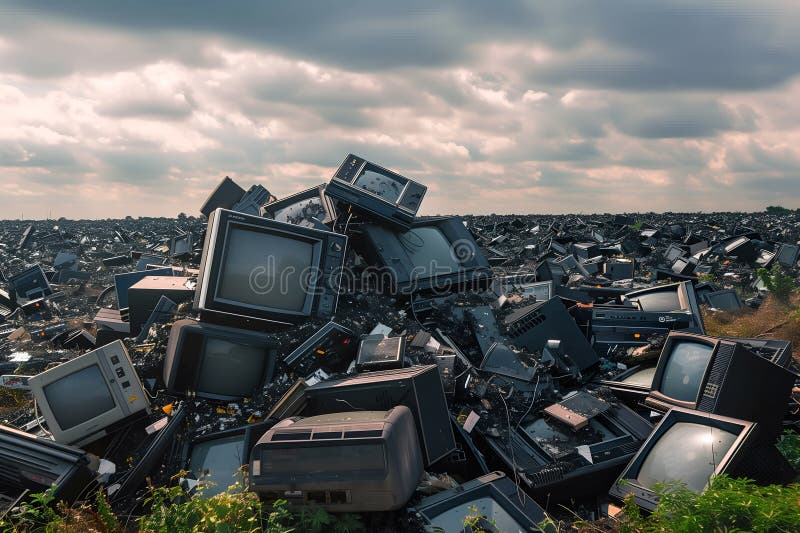 Old Electronic Devices, Televisions. E Waste and Recycling Concept ...