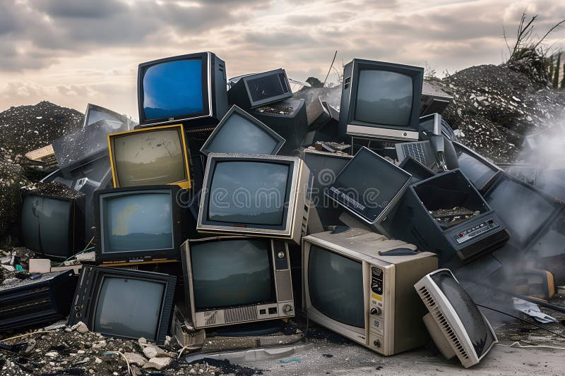 Old Electronic Devices, Televisions. E Waste and Recycling Concept ...