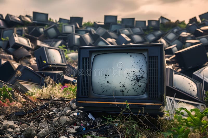 Old Electronic Devices, Televisions. E Waste and Recycling Concept ...