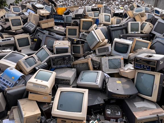 Old Electronic Devices, Televisions. E Waste and Recycling Concept ...