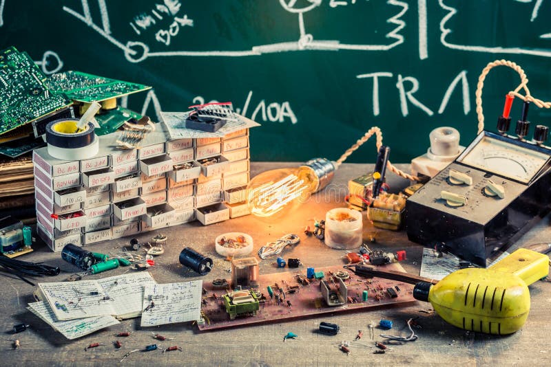 Old Electronics Workshop in Laboratory Stock Photo - Image of physics ...
