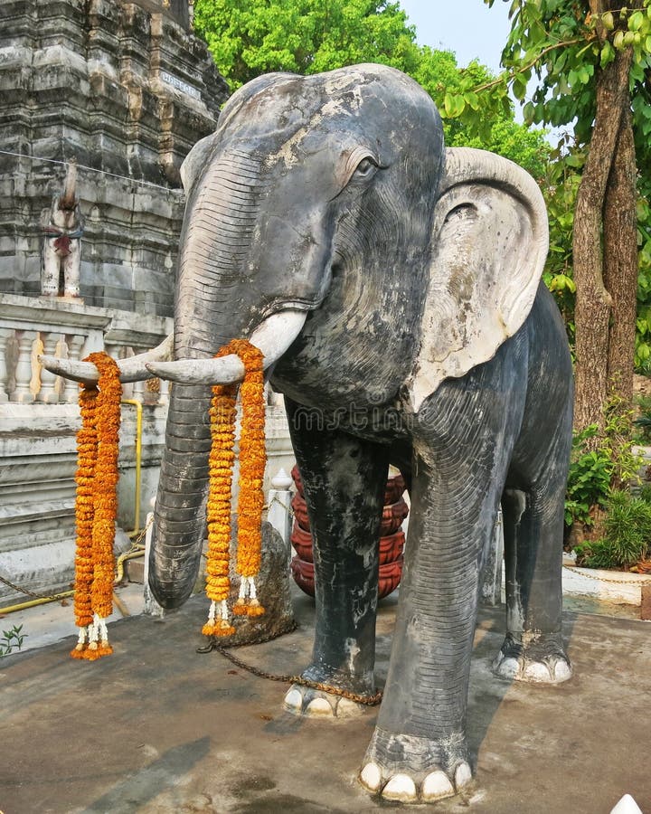 Old Elephant Statue in Buddhist Temple Stock Image - Image of religion ...