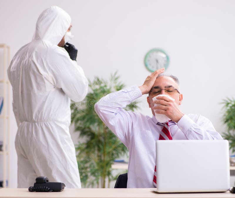 Old Employee Catching Coronavirus at Workplace Stock Image - Image of ...