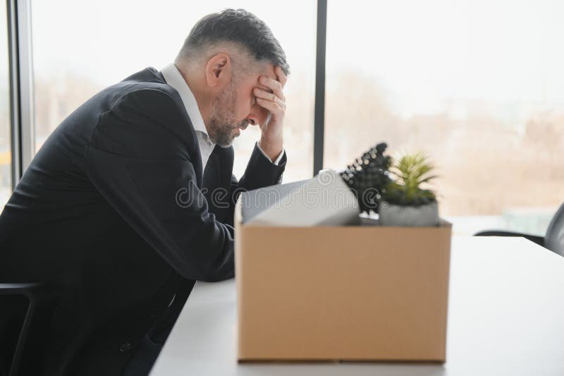 Old Employee Leaving Office with the Box Full of Belongings Stock Image ...