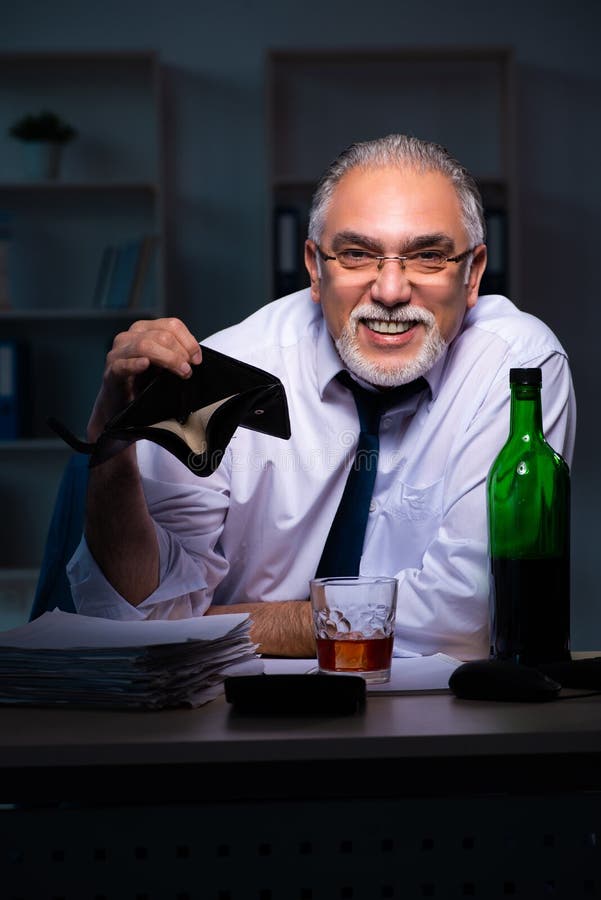Old Male Employee Working Late in the Office Stock Image - Image of ...