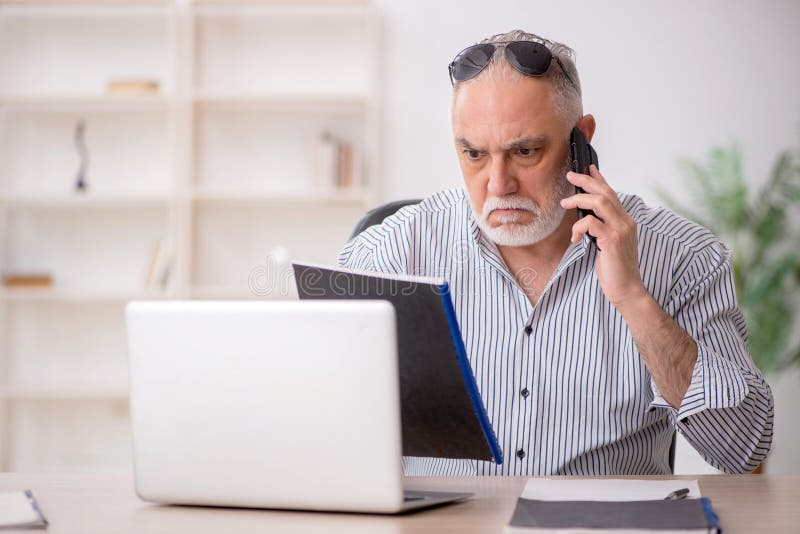 Old Male Employee Working in the Office Stock Image - Image of ...