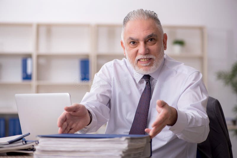 Old Male Employee Working in the Office Stock Photo - Image of enjoying ...