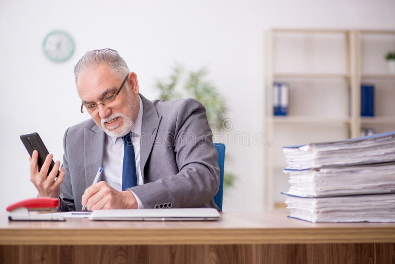 Old Male Employee Working in the Office Stock Image - Image of virtual ...