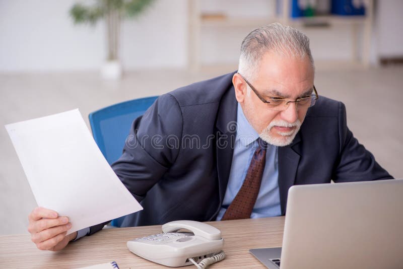 Old Male Employee Working in the Office Stock Photo - Image of working ...
