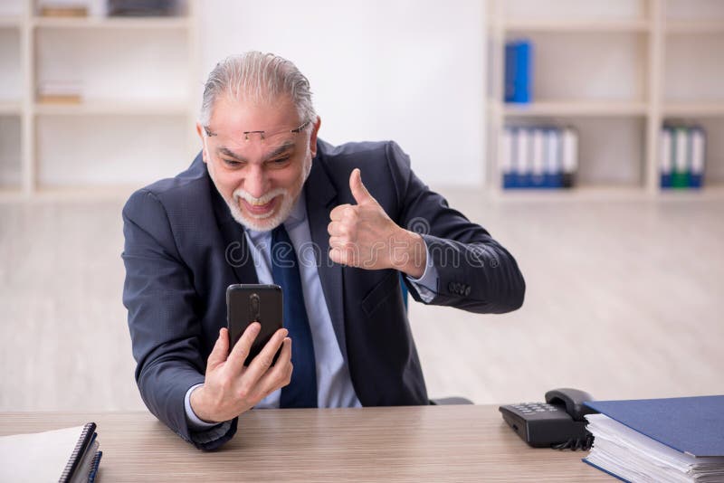 Old Male Employee Working in the Office Stock Image - Image of manager ...