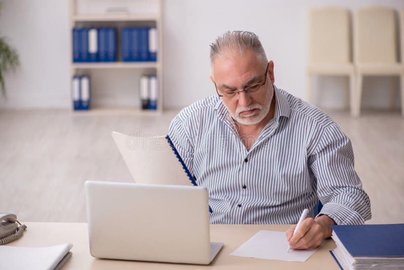 Old Male Employee Working at Workplace Stock Photo - Image of manager ...