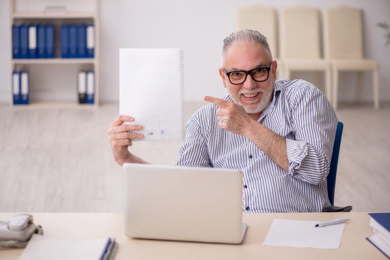 Old Male Employee Working at Workplace Stock Photo - Image of employee ...