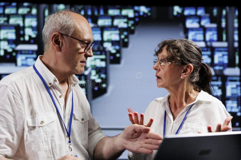 Old Employees Working in Data Center Stock Photo - Image of electronics ...