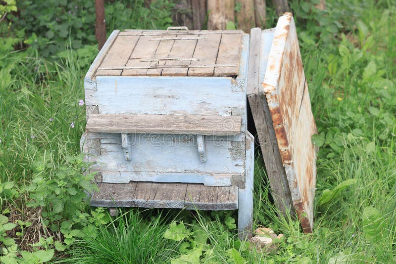 Old hive with open lid stock photo. Image of grass, empty - 121671124