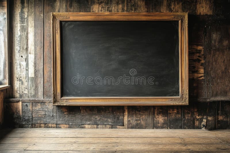 Old and Empty Blackboard with Wooden Frame on a Dark Background ...