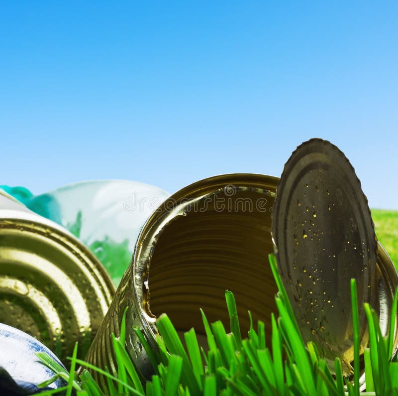 Old Empty Cans on the Grass Stock Photo - Image of conservation ...