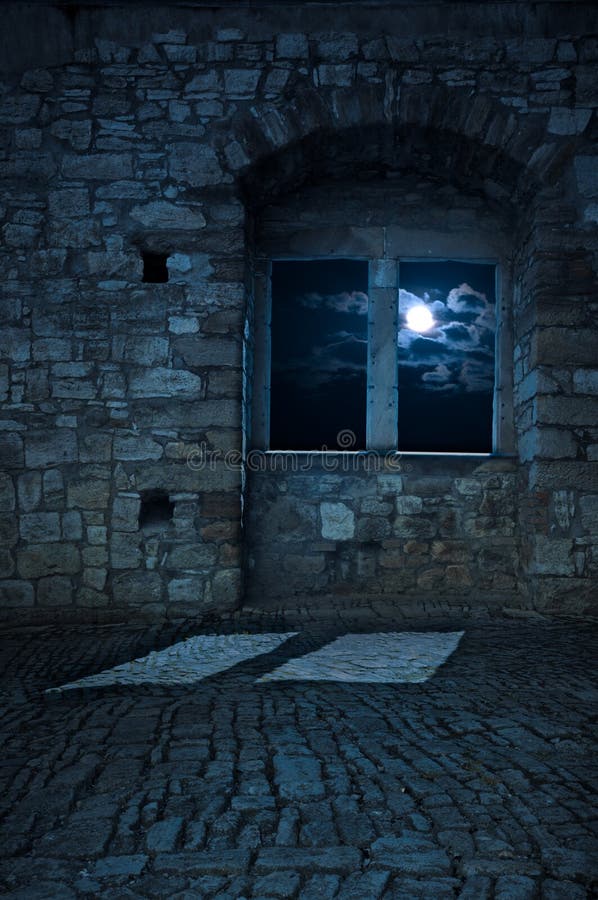 Old Empty Castle Room, Moonlight Stock Photo - Image of night, scary ...