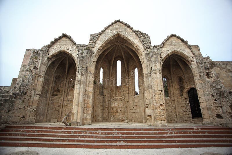 Old Empty Castle Wall Ruines on Island Rhodes Stock Image - Image of ...