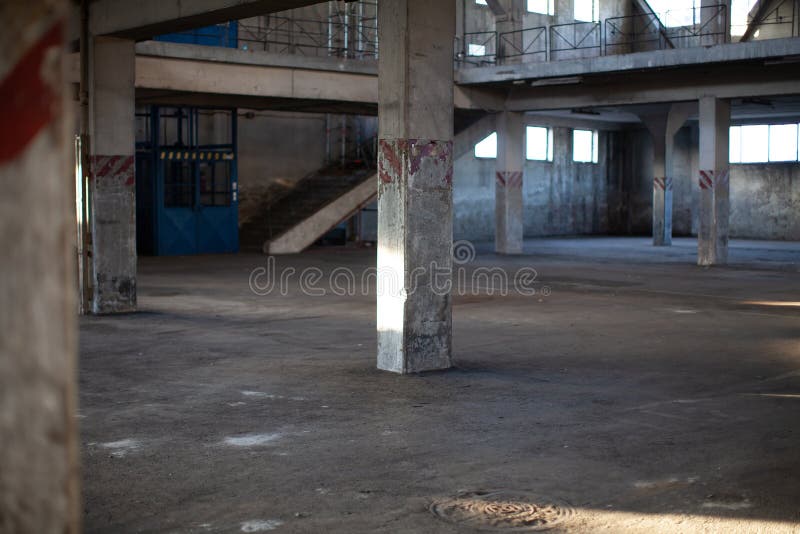 Old Empty Factory Interior with Windows Stock Image - Image of grunge ...