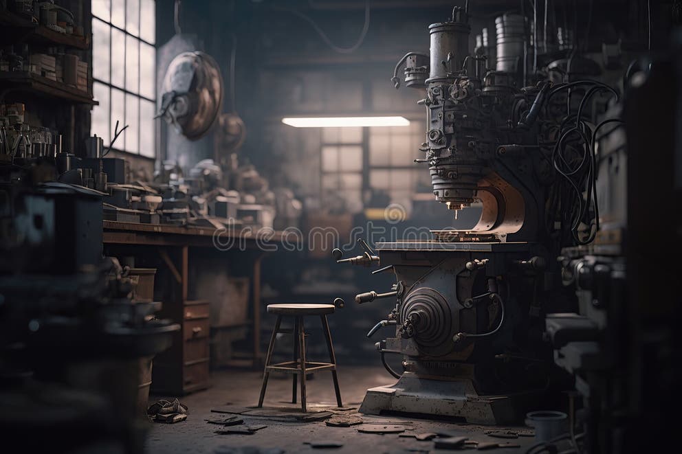 Old Empty Mechanical Workshop with Many Messy Things Created by ...