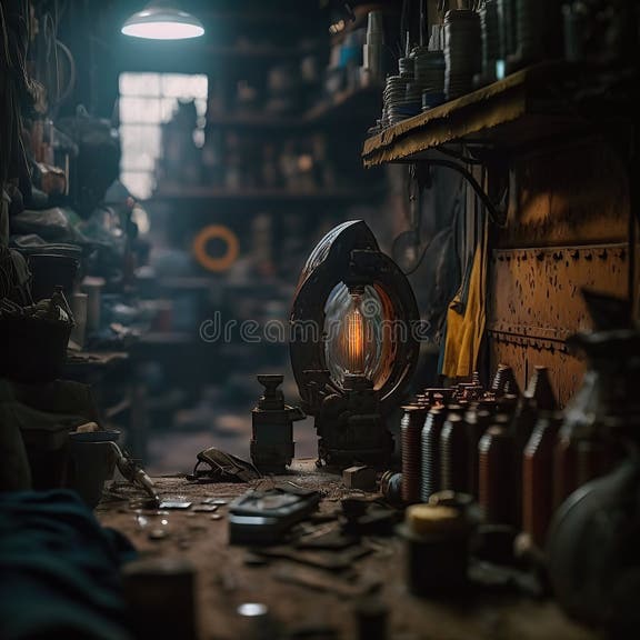 Old Empty Mechanical Workshop with Many Messy Things Created by ...