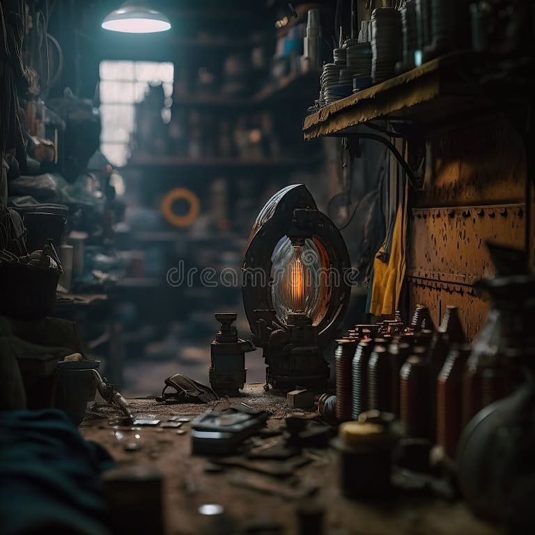 Old Empty Mechanical Workshop with Many Messy Things Created by ...