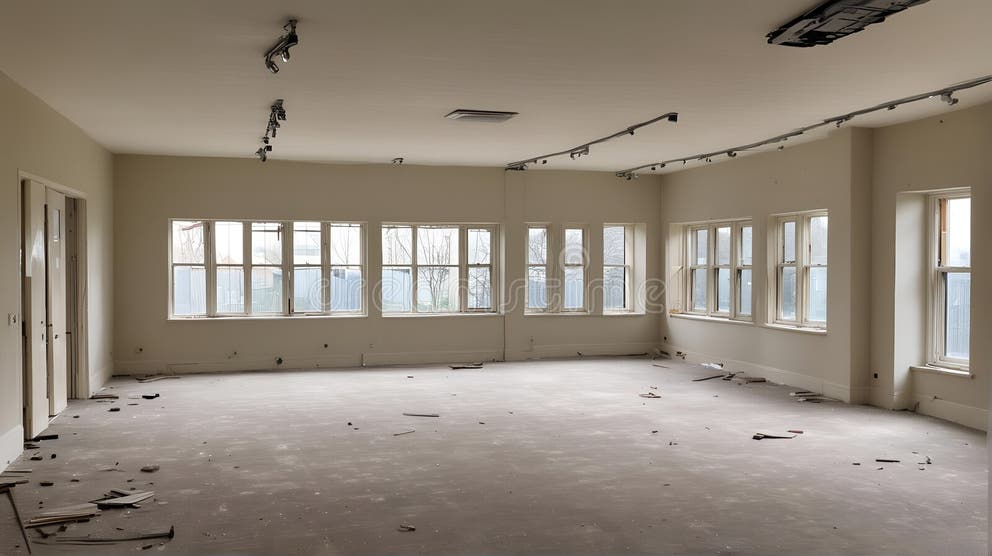 Old Empty Room with a Large, Open Plan Layout, Featuring Natural Light Streaming through Windows ...