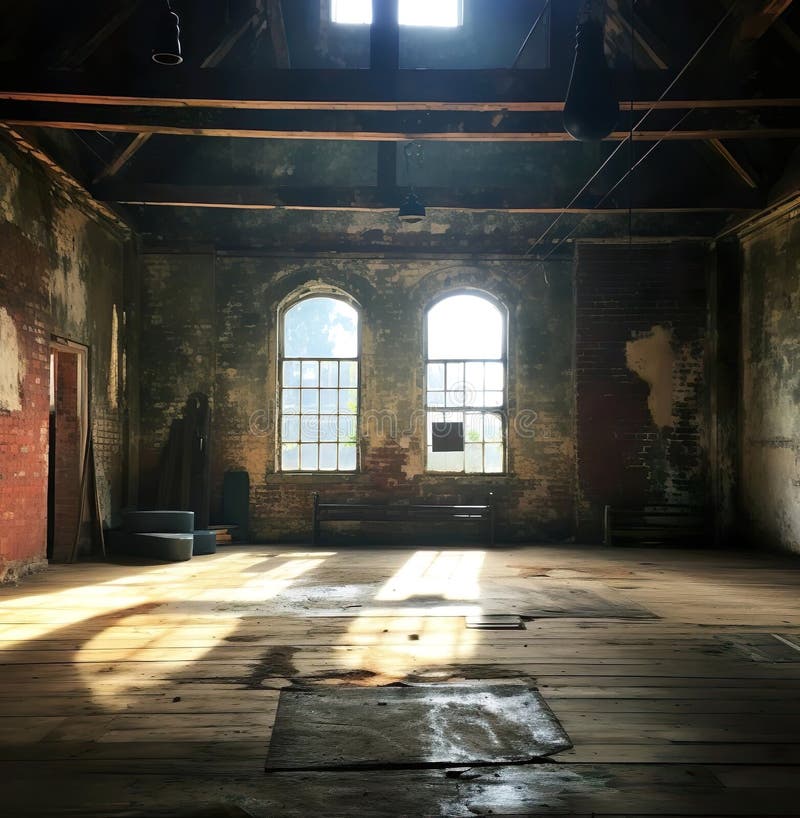 An Old Empty Room with Reflections Light from Window Stock Illustration ...