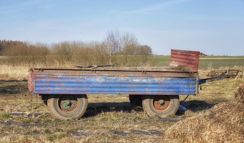 An Old Empty Tractor Trailer on a Field Stock Image - Image of empty ...