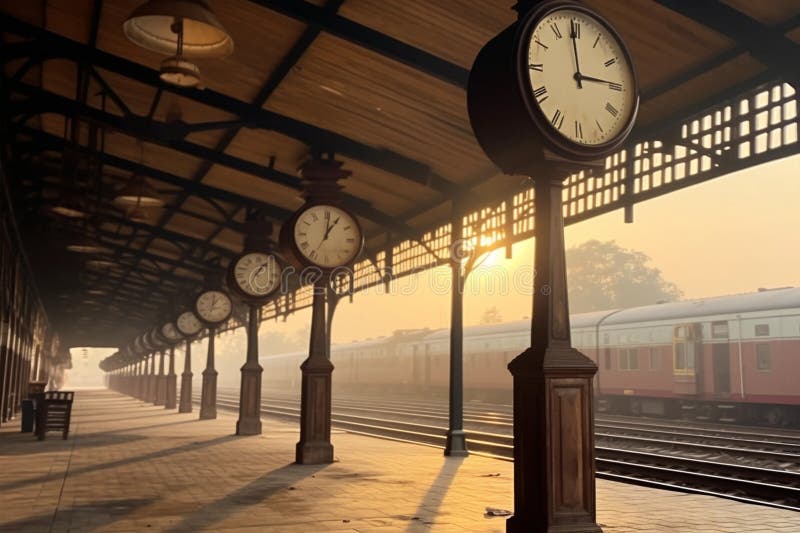 Old Empty Trainstation with Wooden Bench and Clocks Stock Image - Image ...