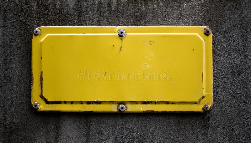 Old Empty Yellow Metal Sign on Dark Cement Wall. Close-up Stock ...