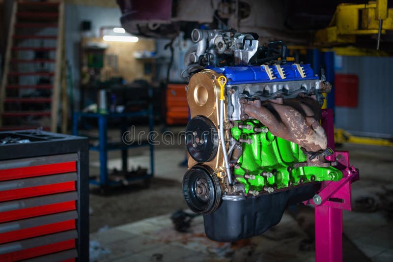 Old Engine after Overhaul in Car Workshop Stock Image - Image of ...