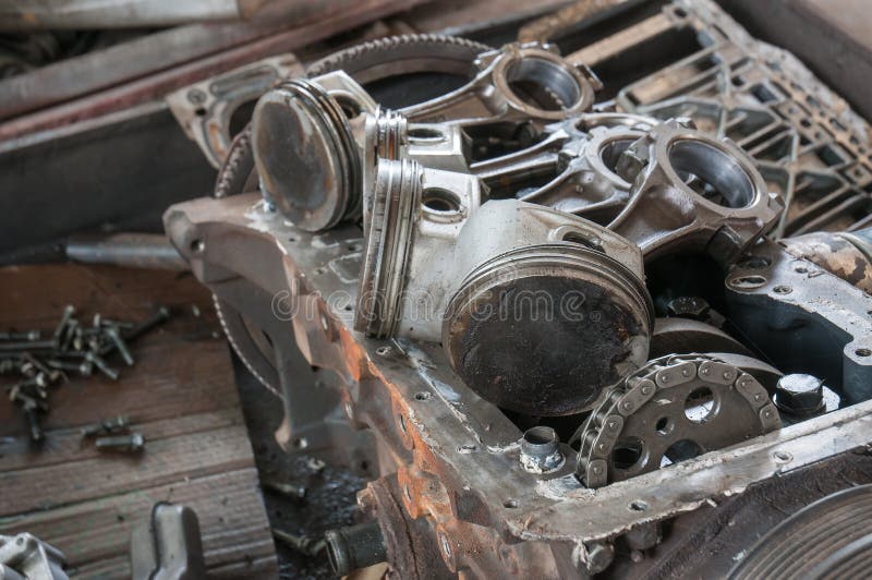 Old Engine Piston on Gasoline Engine. Stock Photo - Image of motor ...