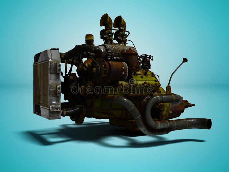 Old Engine for Truck 3d Render on Blue Background with Shadow Stock ...