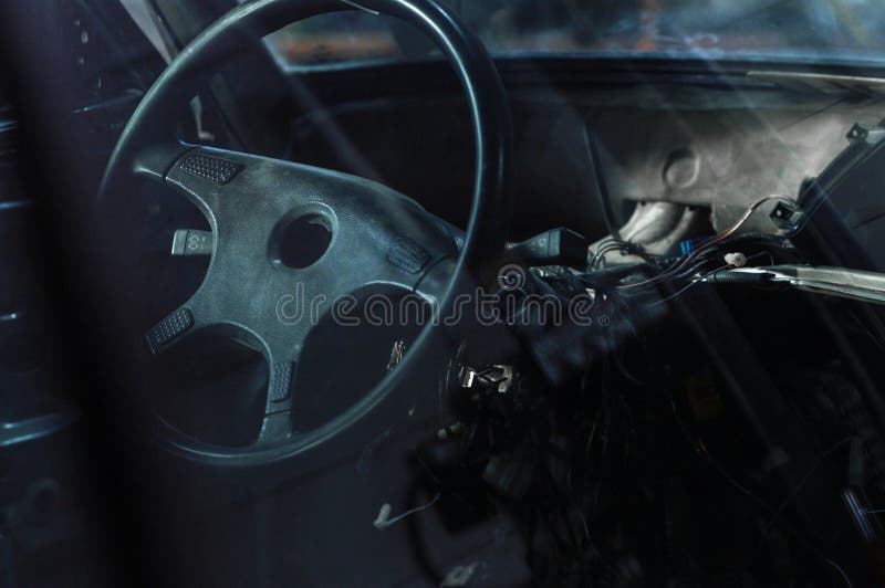 An Old Engine Under Old Gray Car Stock Photo - Image of mechanical ...