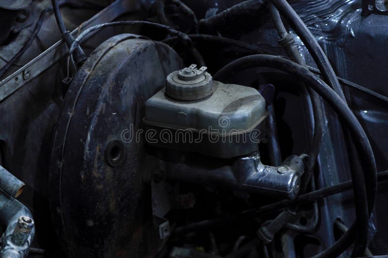 An Old Engine Under Old Gray Car Stock Image - Image of internal ...