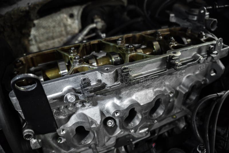 An Old Engine Under Old Gray Car Stock Photo - Image of assembling ...