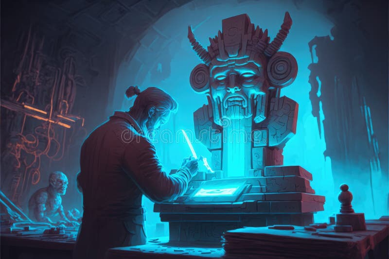 An Old Engineer Working on a Futuristic Sculpture in a Sci-fi Setting ...