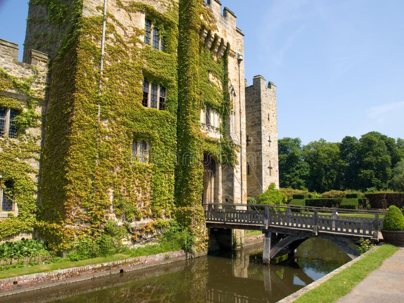 Old English Castle with a Bridge Over a Moat Stock Photo - Image of ...