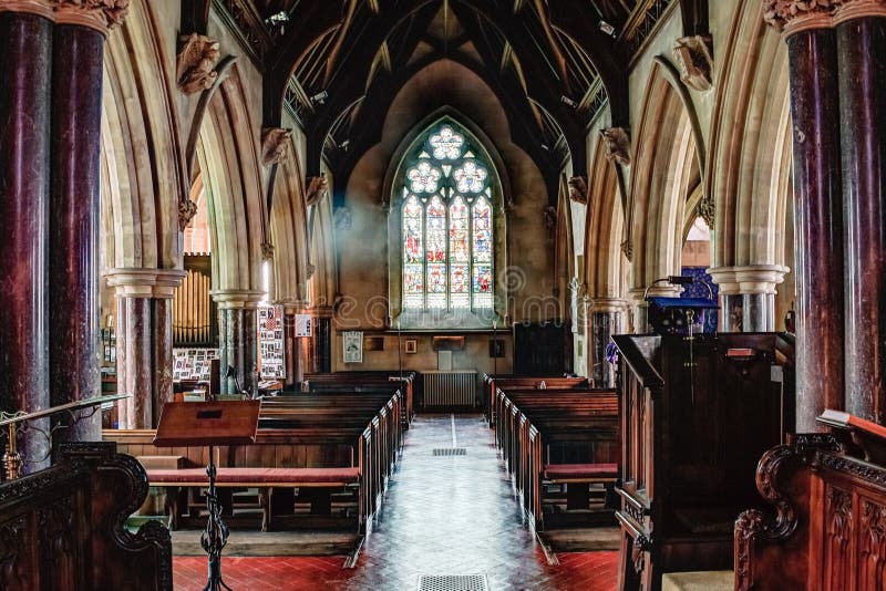 Old English church inside stock photo. Image of glass - 67868526