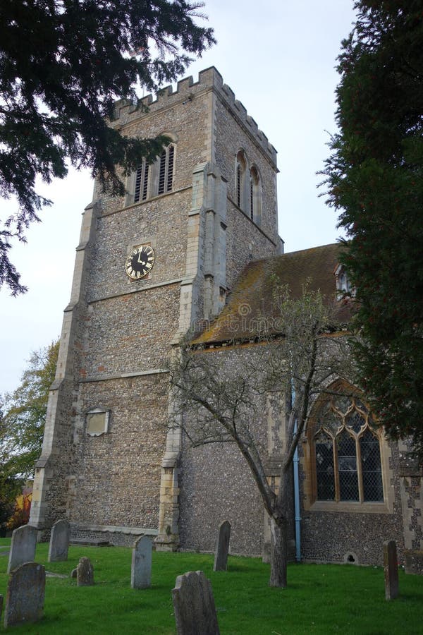 Old English Churchyard and Giant Tree Landscape Stock Photo - Image of ...