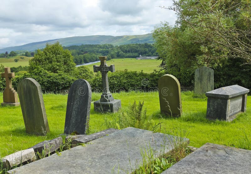 An Old English Graveyard on a Hill Stock Photo - Image of moss ...