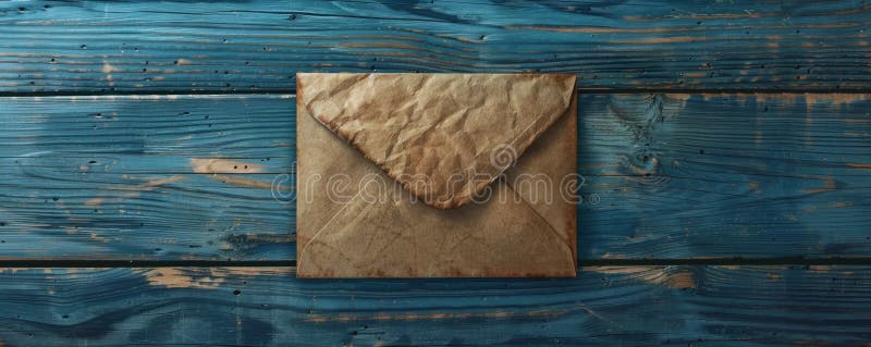 Old Envelope on Rustic Blue Wooden Background, Vintage Mail Concept ...