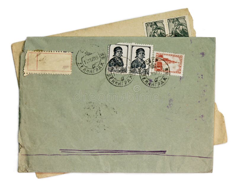 Vintage Envelope with Stamps Editorial Stock Image - Image of contour ...