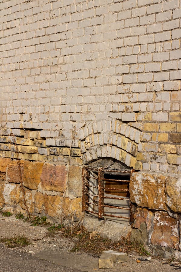 Old Eroding Brick Wall Background with Arched Basement Window Stock ...