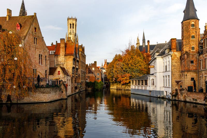 Old Europe - Canals of Brugge Medieval Town. Stock Image - Image of ...