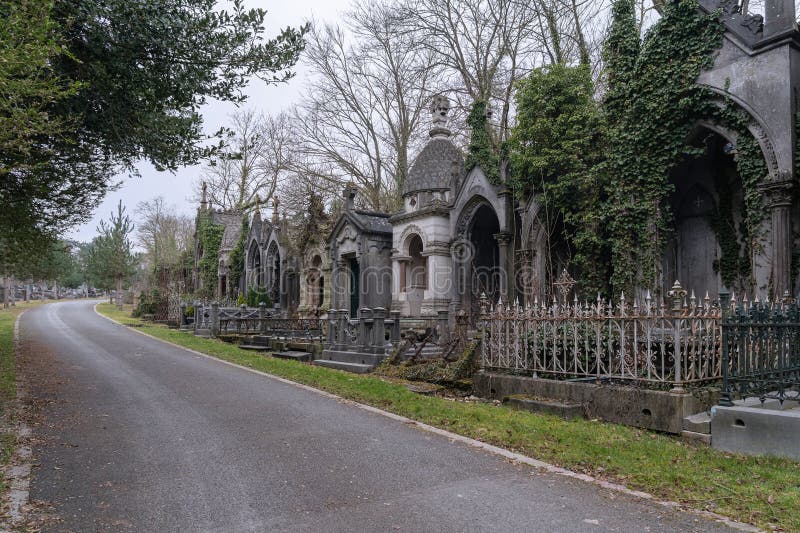 Old European Cemetery. Ancient Crypts on Both Sides of the Road Stock ...