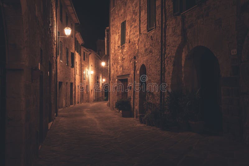 Old European Street at Night Stock Photo - Image of romantic, house ...