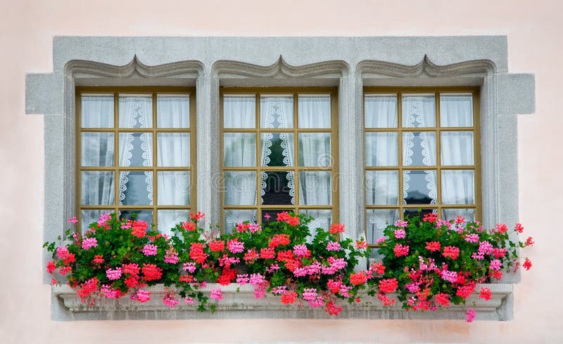 Old European Windows stock image. Image of wall, flowerbox - 5806033